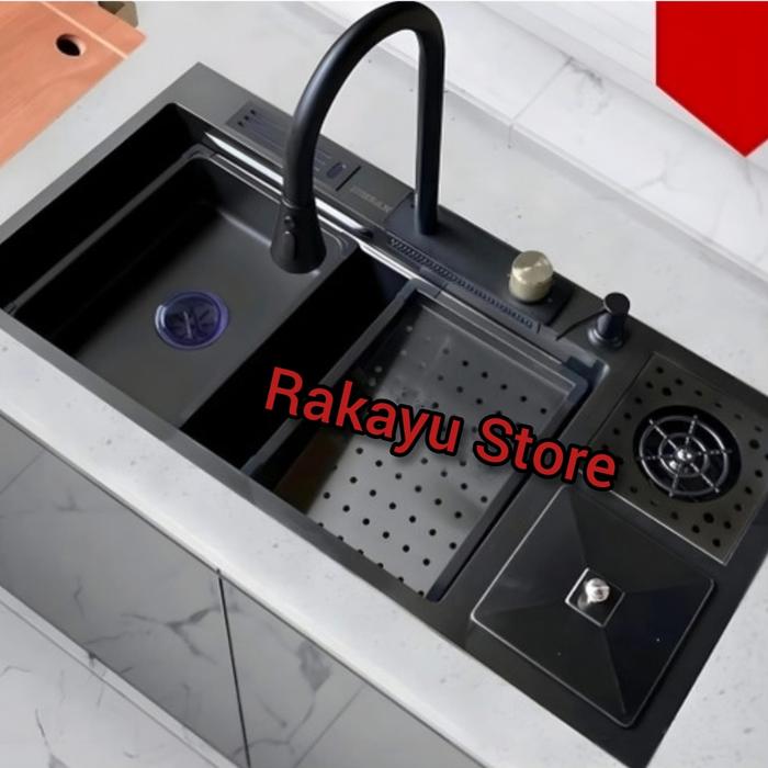 Jual KITCHEN SINK 92X45 BLACK STAINLESS LENGKAP KRAN/MODERN SINK HITAM ...