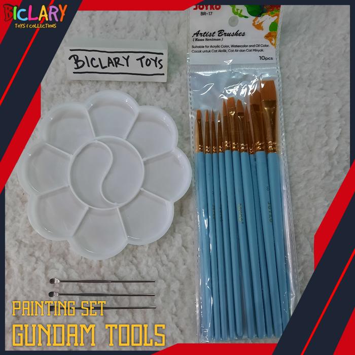 Jual Gundam Gunpla Painting Set Hand Brush Pallette Palet Pen Stirrer ...