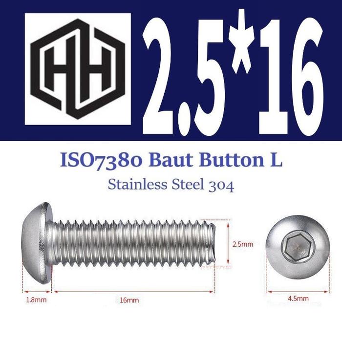 Jual Baut Button L M2.5 x 16 ISO7380 Hex Stainless Steel 304 BB2516 - Kota Depok - HiraHana ...