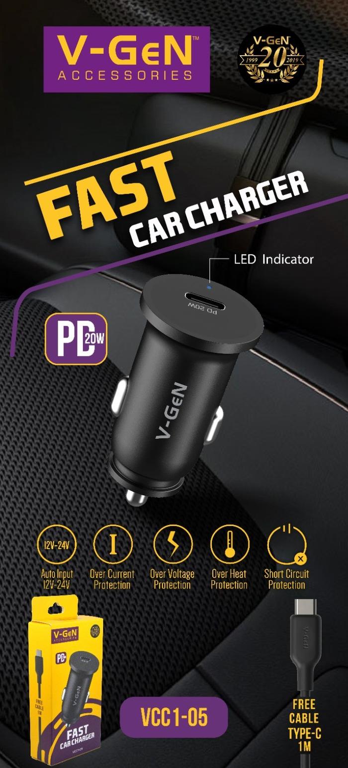 Jual Car Charger V-GeN VCC1-05 Fast Charging Type C PD 20W Charger ...
