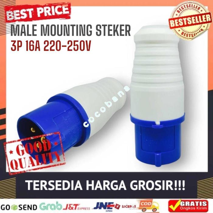 Jual Industrial Plug Mounting Male Steker 3P 16A 013 Waterproof - Kab ...