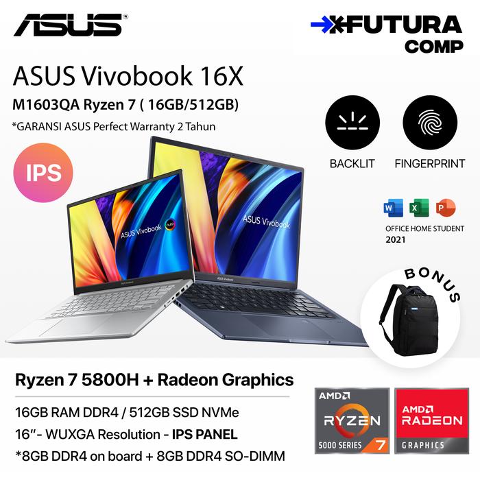 Jual ASUS Vivobook 16X M1603QA Ryzen 7 5800H RAM 16GB/512GB SSD - Kota ...