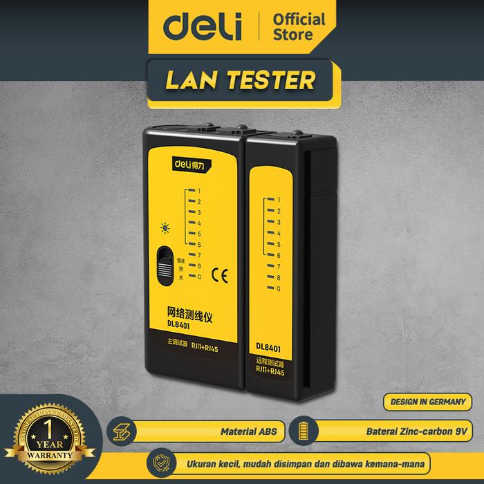 Promo Deli LAN Tester / Alat Tes Kabel Internet RJ11 RJ45 Akurat DL8401 ...