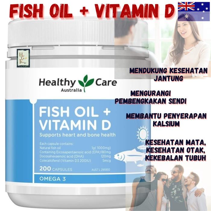 Jual Healthy Care Fish Oil +Vitamin D /omega 3+ vit d 1000mg isi 200 ...