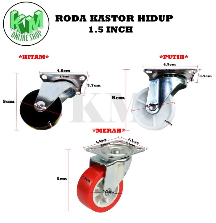 Promo Roda Kastor Plate Pvc Nylon 1.5 Inchi Hidup, Mati, Hidup + Rem ...
