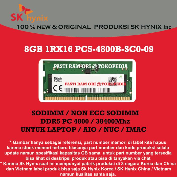 Jual Sodimm DDR5 SK Hynix Memory For Notebook,Laptop,Aio Dell,Acer,Asus ...
