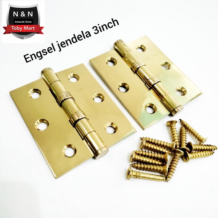 Jual engsel jendela pintu 3inch GOLD - Engsel pintu kayu Emas 2 buah ...