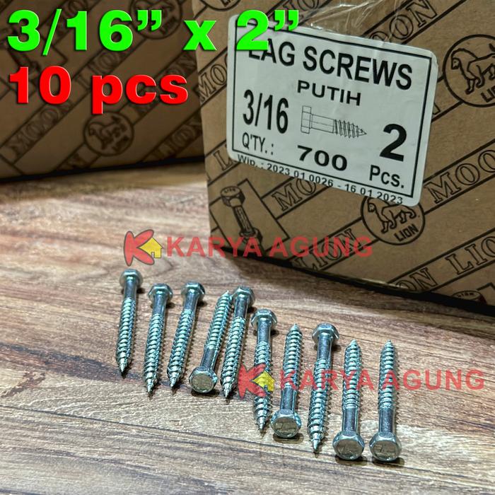 Jual Lag Screw 3/16" x 2" 10pcs Kunci 8 / Baut Deck Sekrup Deskrup Dekskrup - Kota Makassar ...