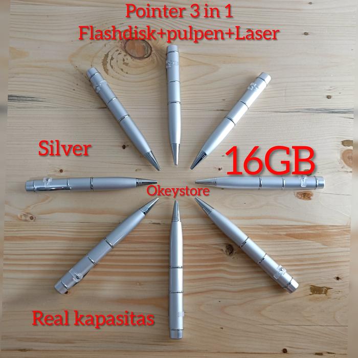 Jual Flashdisk pulpen laser pointer 3 in 1 16GB REAL - silver, tanpa ...