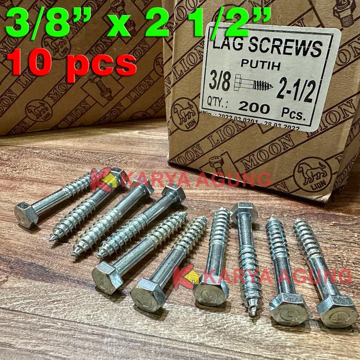 Jual Lag Screw 3/8 x 2 1/2 10pcs Kunci 14 Baut Deck Sekrup Deskrup Dekskrup - Kota Makassar ...