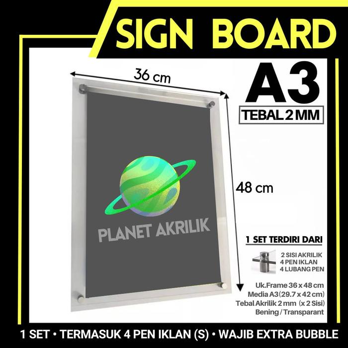 Jual SIGN BOARD ACRYLIC | FRAME POSTER FOTO AKRILIK UKURAN A3 | 2SISI ...