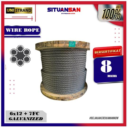 Jual Wire Rope / Kawat Seling Baja 8mm 6x12 + 7FC Galvanised UNISTRAND - Kota Surabaya ...