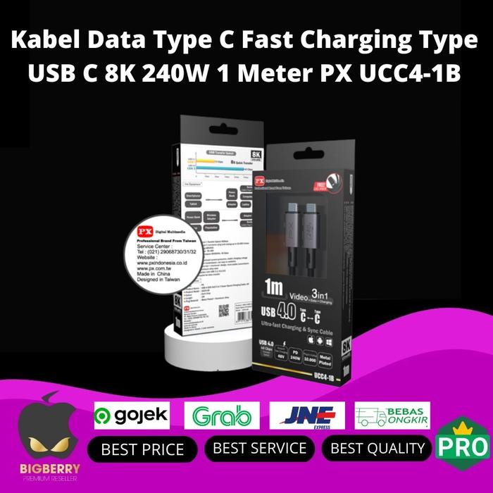 Jual Kabel Data Type C Fast Charging Type USB C 8K 240W 1 Meter PX UCC4 ...