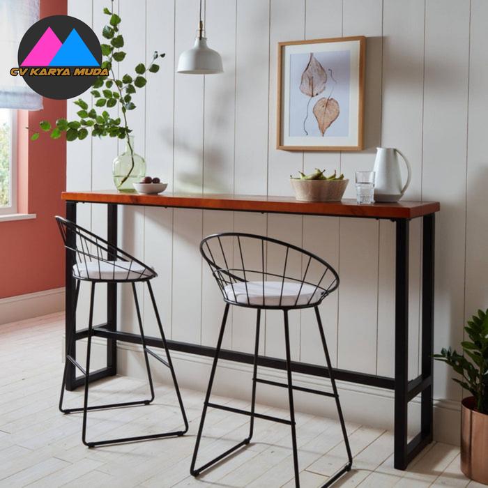 Jual Meja bar / caffe minimalis kayu jati kaki besi ukuran 150×40×105 ...