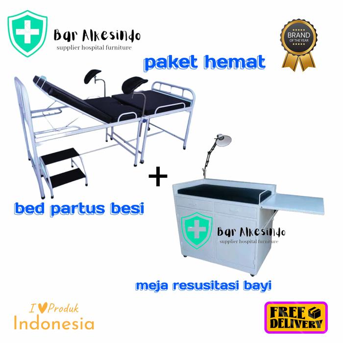 Jual paket hemat kebidanan meja resusitasi bayi besi + bed partus besi ...