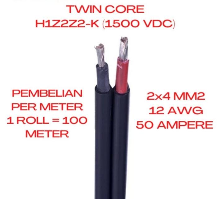 Jual Kabel Solar Panel 2x4mm PV Cable Twin Core PV-1F Kabel PLTS 2X4 mm ...