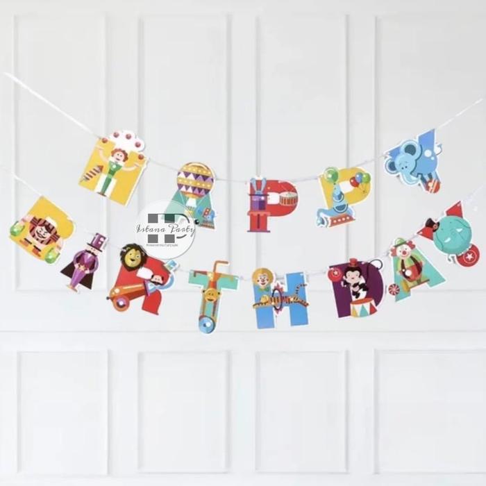 Jual Banner Happy Birthday Badut / Bunting Flag ulang tahun Circus ...