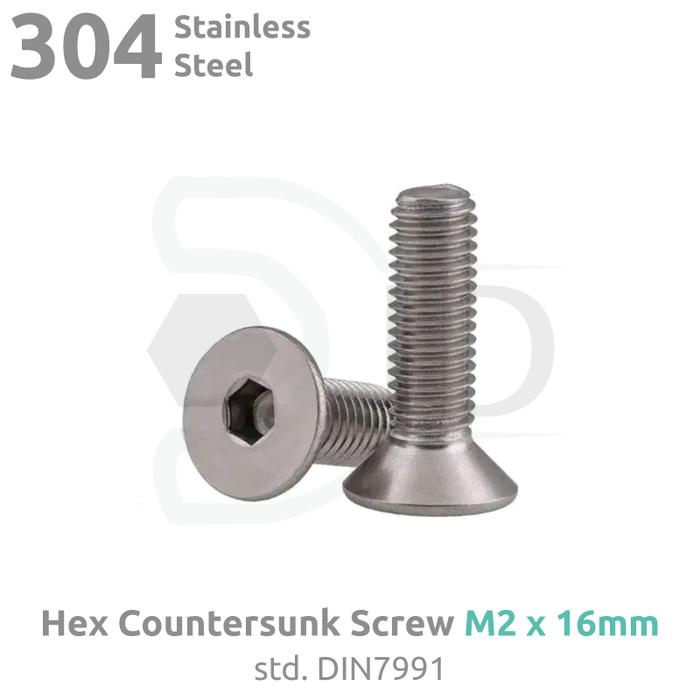 Jual DIN7991 Hex Countersunk Screw / Baut Flat Hexa Stainless Steel M2 ...