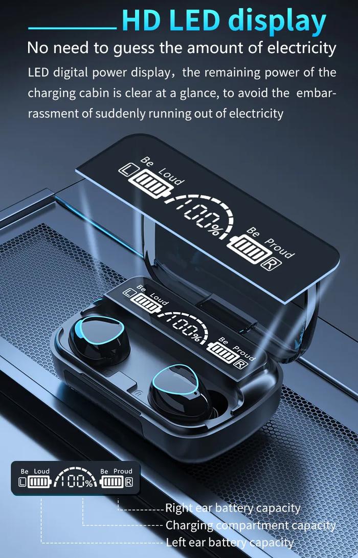 Promo Headset Bluetooth TWS M10 Wireless 9D LED Digital Display ...