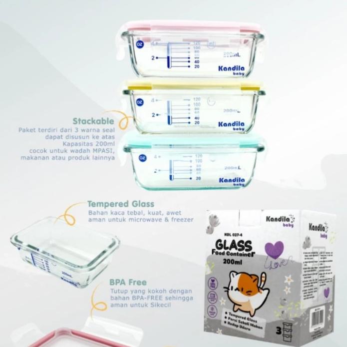 Jual KANDILA Glass Food Container 3 Set Freezer Microwave Save Tempar ...