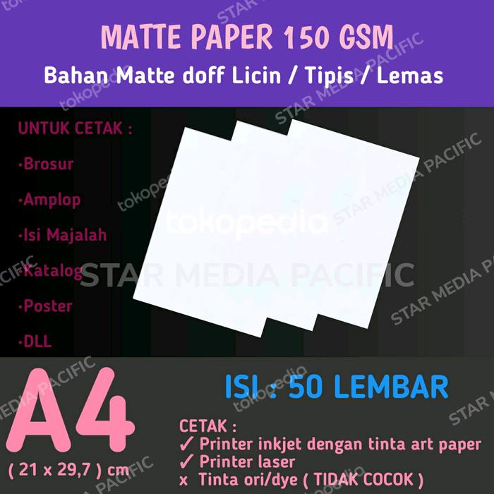 Jual Kertas Matte Paper 150 GSM A4 50 Lembar/Bahan Brosur/isi Majalah ...