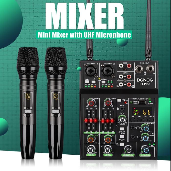Jual Set Audio Mixer 4 Channel Microphone Karaoke Mic Mikrofon Wireless ...