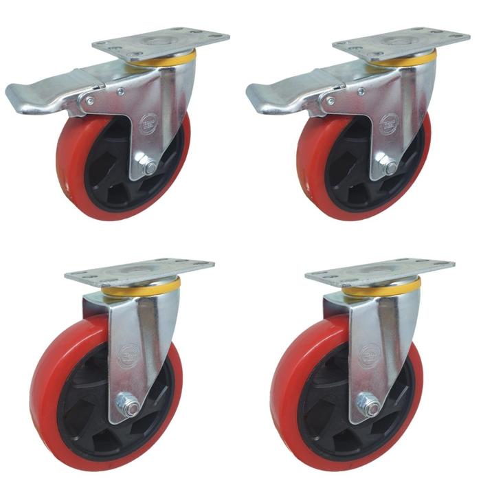 Jual Roda Pu 5 inch / Roda Trolley / Roda Troli PU Merah (2 Hidup 2 Rem ...