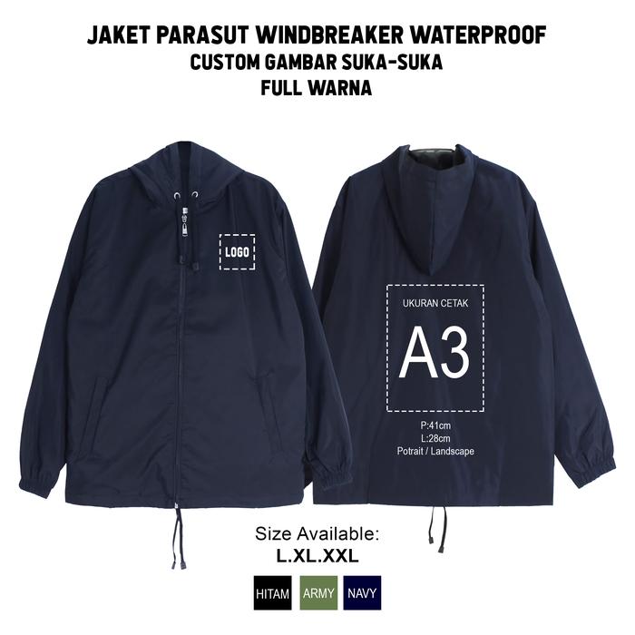 Jual Jaket Parasut Windbreaker Waterproof Sablon Custom Satuan - Logo dan A3, XL - Jakarta ...