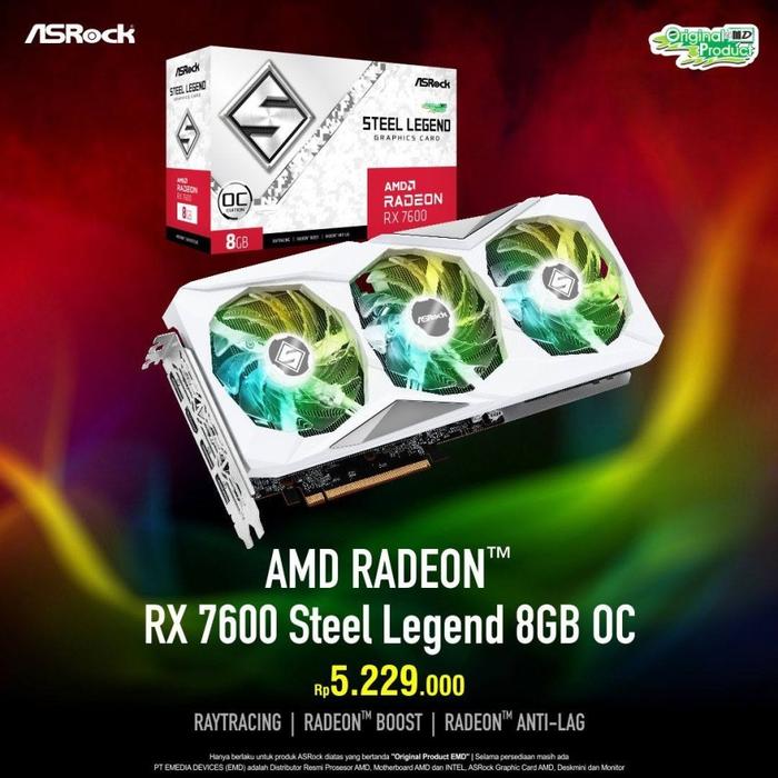 Jual ASROCK Radeon RX 7600 STEEL LEGEND 8GB OC GDDR6 - Kota Bandung ...