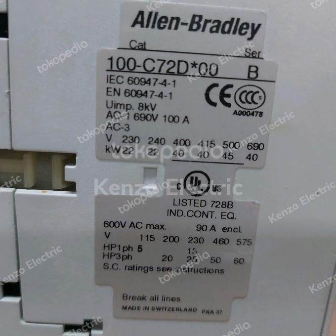 Jual Contactor 3P 100A 24Vdc 40Kw 100-C72D*00 Allen Bradley - Jakarta ...