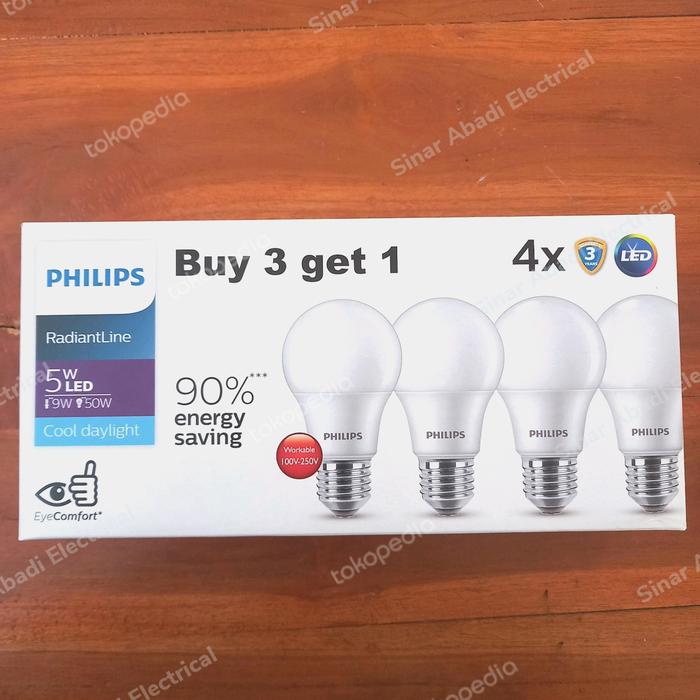 Jual Paket Lampu LED Philips 5 Watt 5w RadiantLine Beli 3 Gratis 1 ...