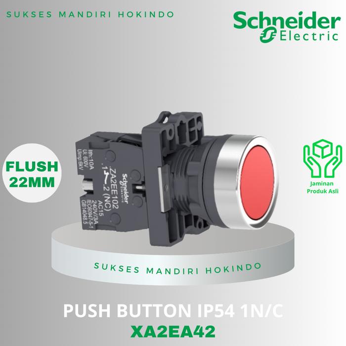 Promo Push Button Flush 22mm Merah Schneider IP54 1NC XA2EA42 Original ...