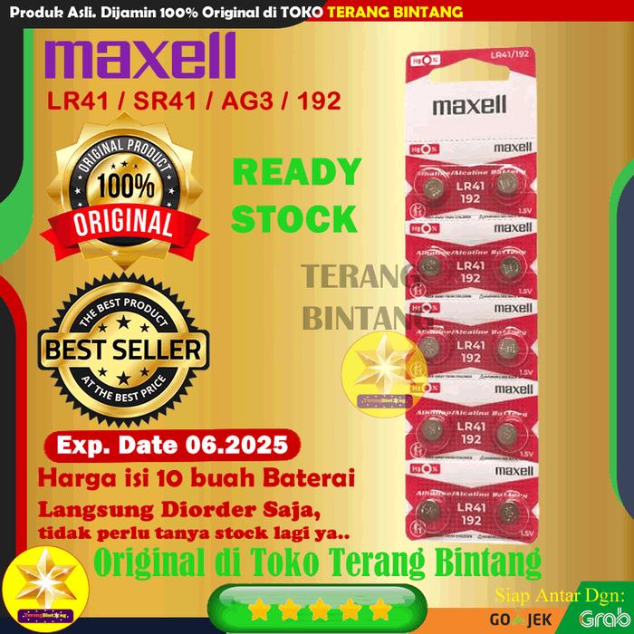 Jual Baterai LR41 SR41 AG3 MAXELL 1.5V Baterei Batre Batere Battery - Jakarta Utara - Terang ...