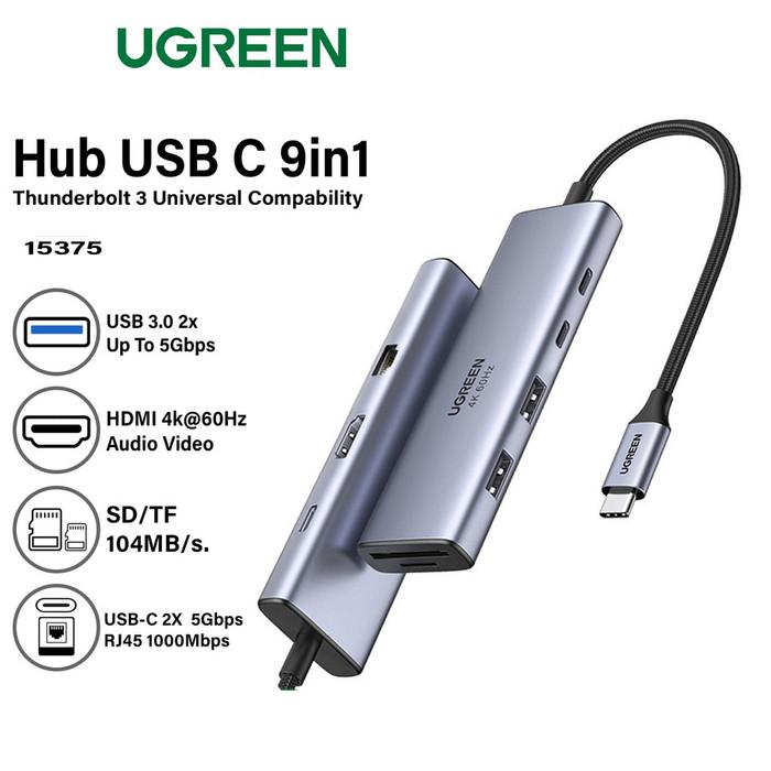 Promo UGREEN 15375 Adapter 9in1 Hub USB Type C To Rj45 HDMI 60Hz SD/TF ...