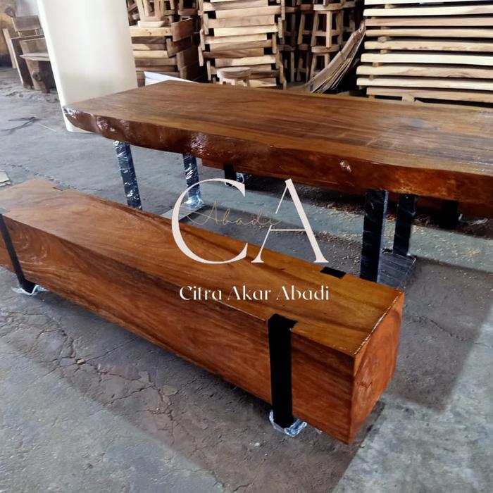 Jual Meja trembesi kaki besi set 2 bangku balok pesanan Bapak Fakhrur ...