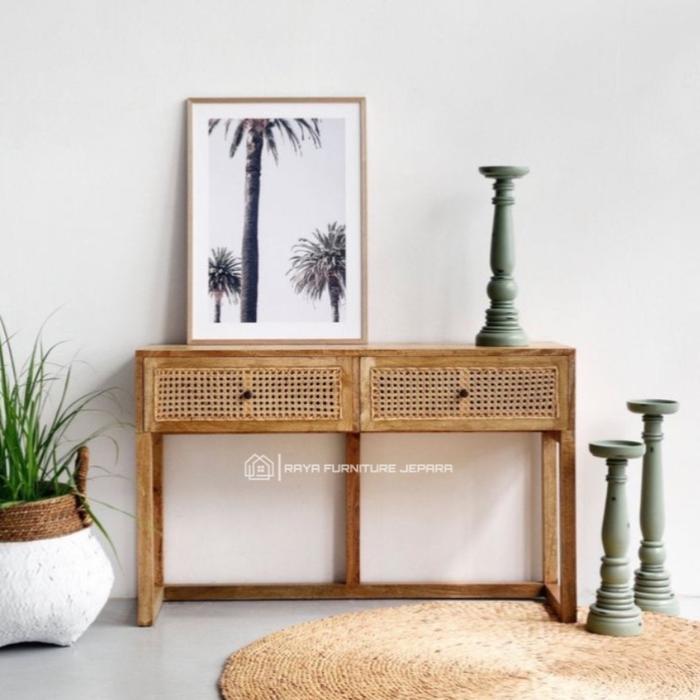 Jual CONSOLE TABLE RATTAN TEAK WOOD | MEJA KONSUL ROTAN KAYU JATI SOLID ...