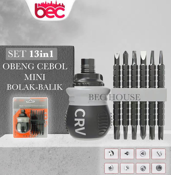 Jual Obeng CRV Set 13in1 Obeng Cebol karet Dua Arah bolak balik mini ...
