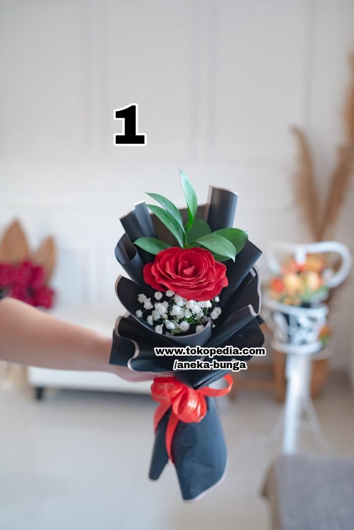 Jual Mini Bouquet Single Rose 1 Tangkai Buket Bunga Mawar Cantik ...