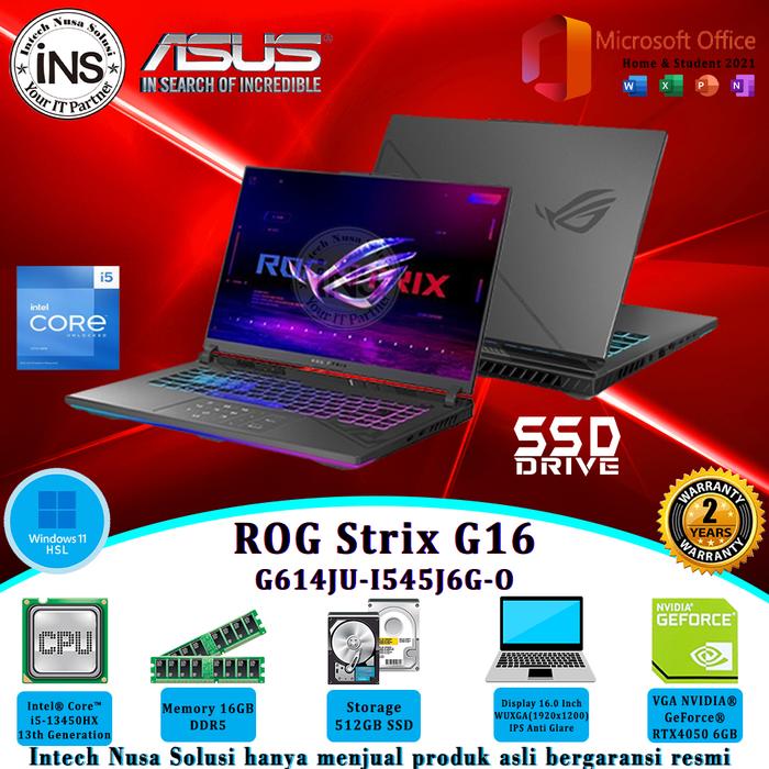 Jual ASUS ROG STRIX G16 G614JU i5-13450HX 16GB 512GB SSD RTX4050 W11HSL ...