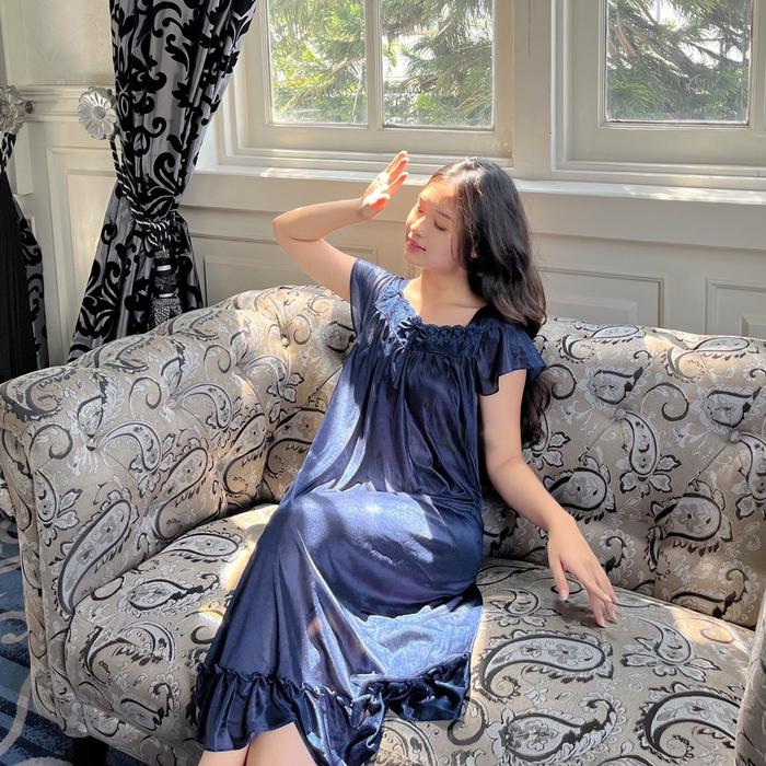 Jual Daster Tidur Sutra Sexy Dress Wanita Sleepwear - Navy - Kab ...