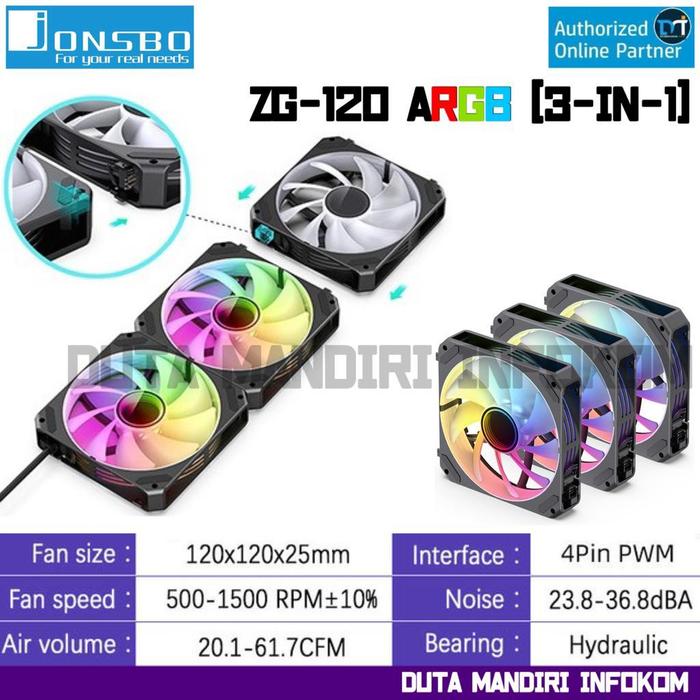 Jual JONSBO ZG-120B I ZG-120W - 3-in-1 ARGB 120mm Daisy Chan Fan Cooling - Black Edition ...