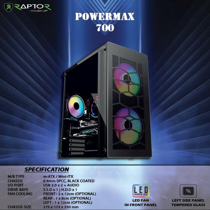 Jual Casing PC Power UP Raptor PowerMax 700 WIth PSU & 2 Fan - Hitam - Kota Banjarmasin - Mega ...