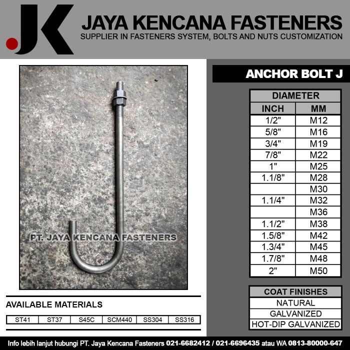 Jual Anchor Bolt J / Angkur 3/8" / M10 x 250 mm (ST37 / ST41 / S45C ...