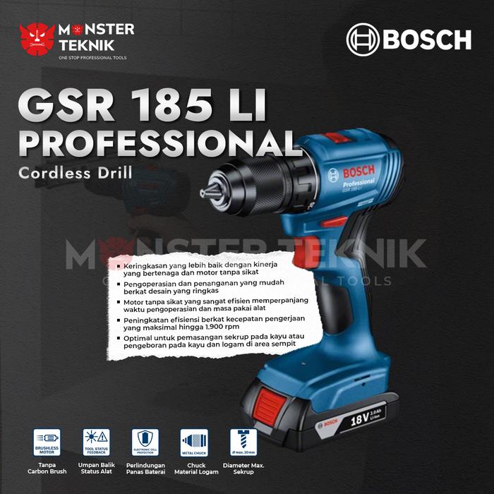 Jual Bor Obeng Bosch GSR185-Li Cordless Driver Drill Brushless 18V GSR ...