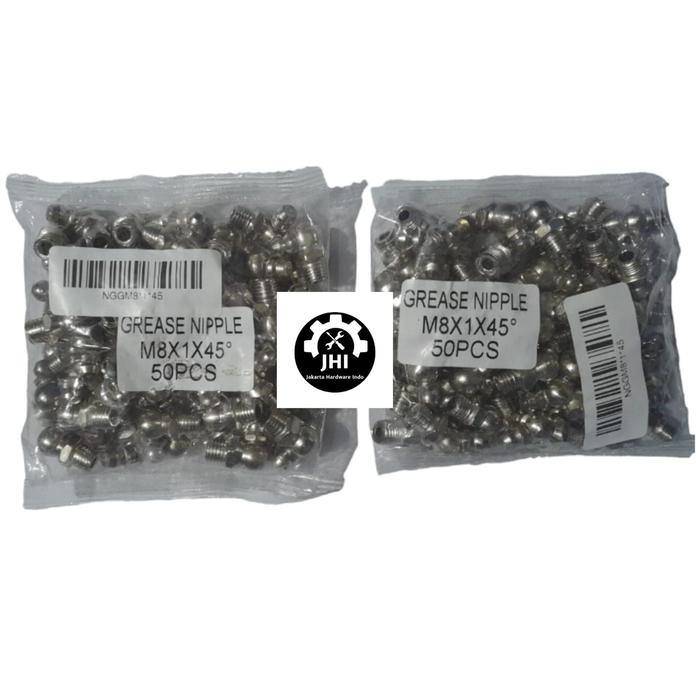 Jual ISI 50 PCS NEPEL GREASE 8MM M8*1 45° / NEPEL GEMUK STEEL CHROME ...