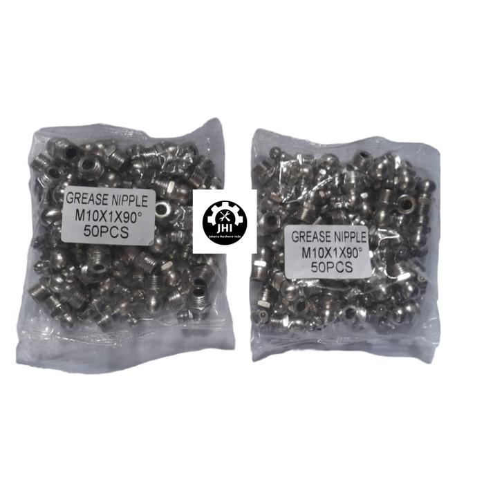 Jual ISI 50 PCS NIPPLE GREASE 10MM M10*1*90°/NEPEL GEMUK STEEL CHROME ...