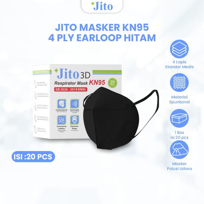 Jual JITO Masker KN95 4 Ply Earloop Hitam - Box isi 20 pcs - Jakarta ...