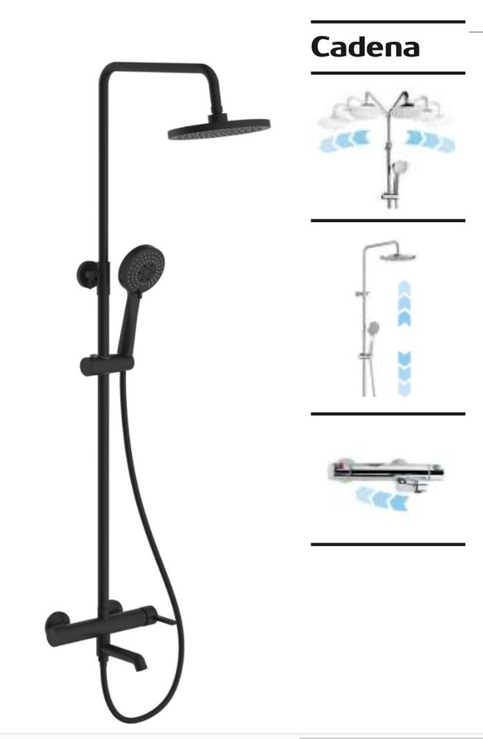 Jual Shower Set Hitam Shower column with spout Matt Black Roca Cadena ...
