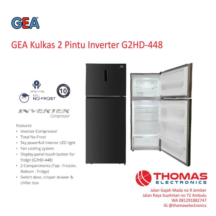 Jual GEA Kulkas 2 Pintu Inverter Black Inox 448 L G2HD448 NoFrost G2HD ...