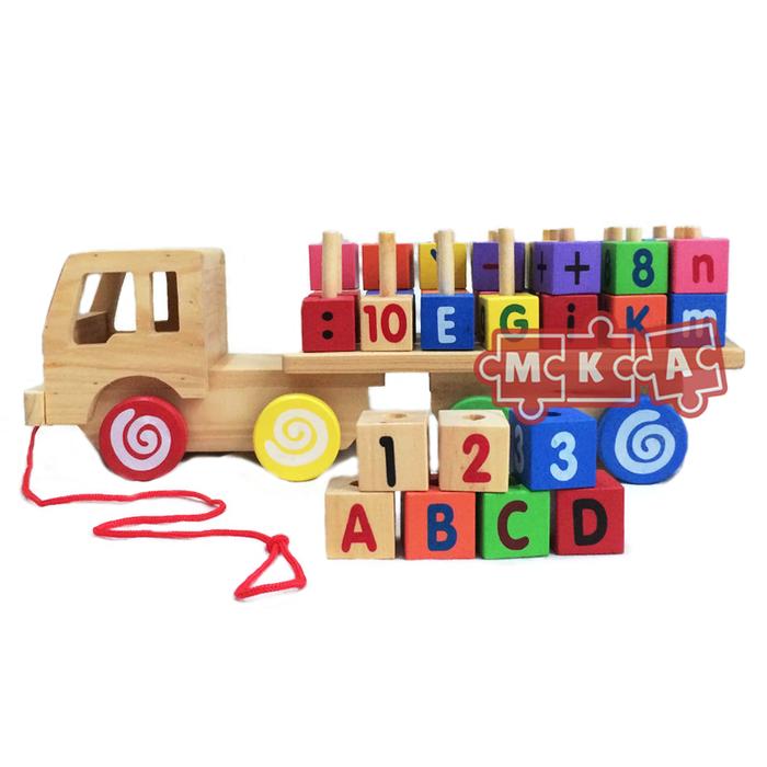 Jual Mainan Anak Kayu Edukasi Truk Abjad Huruf Angka Alphabet Truck ...